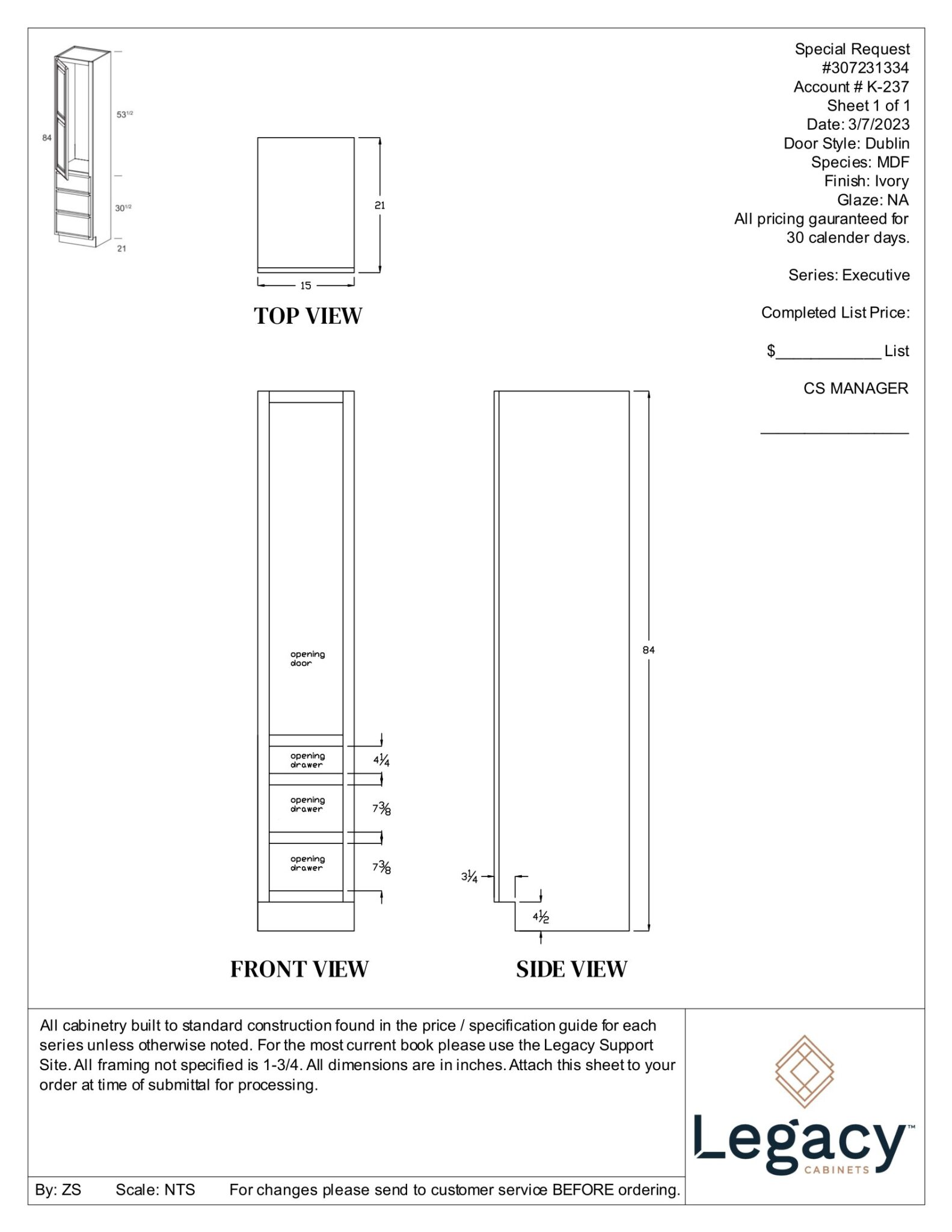 Custom Drawing Tall Library - Legacy Cabinets | Legacy Cabinets