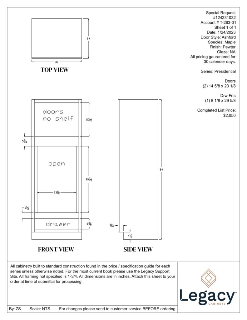 Custom Drawing Tall Library - Legacy Cabinets | Legacy Cabinets