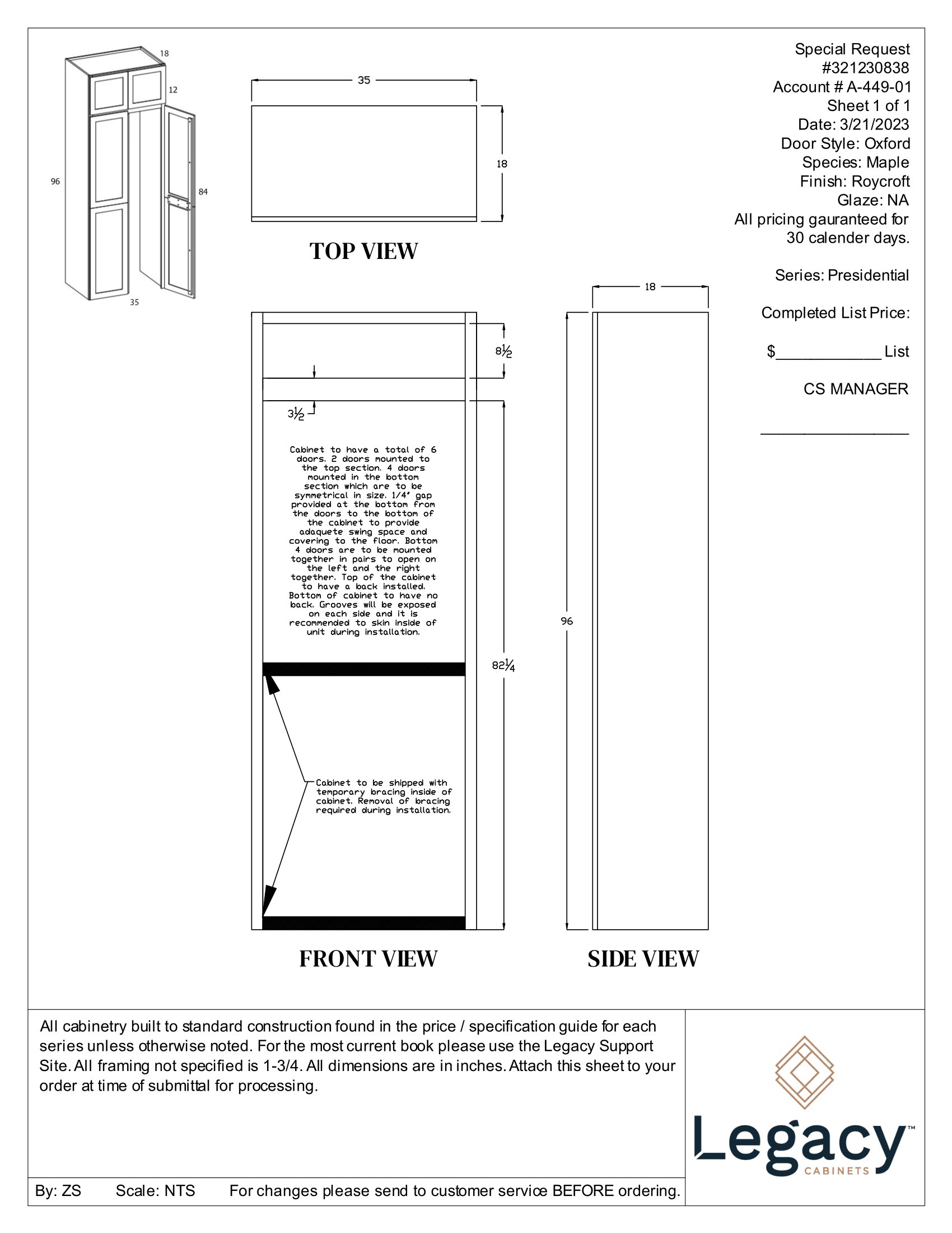Custom Drawing Tall Library - Legacy Cabinets | Legacy Cabinets